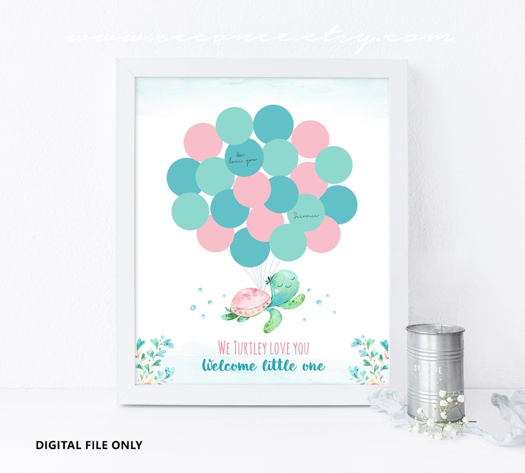 Turtle Signature Guestbook Poster, Ocean Turtle Baby Shower Gift, Sea ...