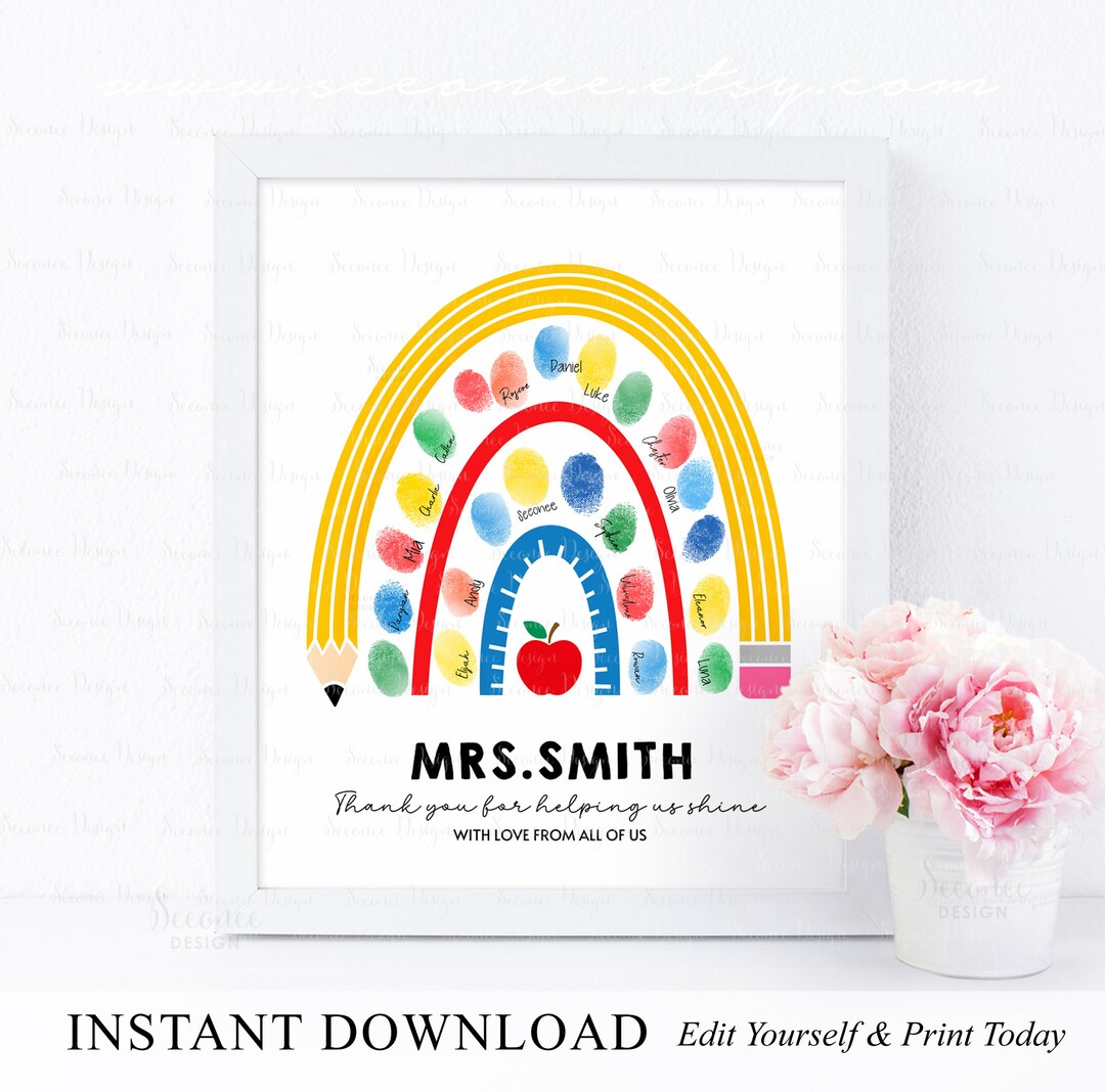 Editable Fingerprint Rainbow Teacher Appreciation Gift Ideas, Rainbow ...