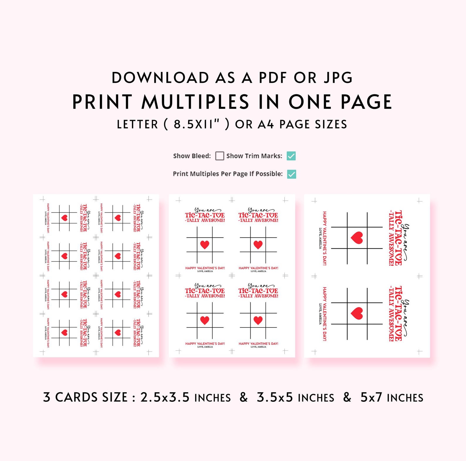 Printable Valentine's Day Tic Tac Toe Cards Kids Valentine Activity ...