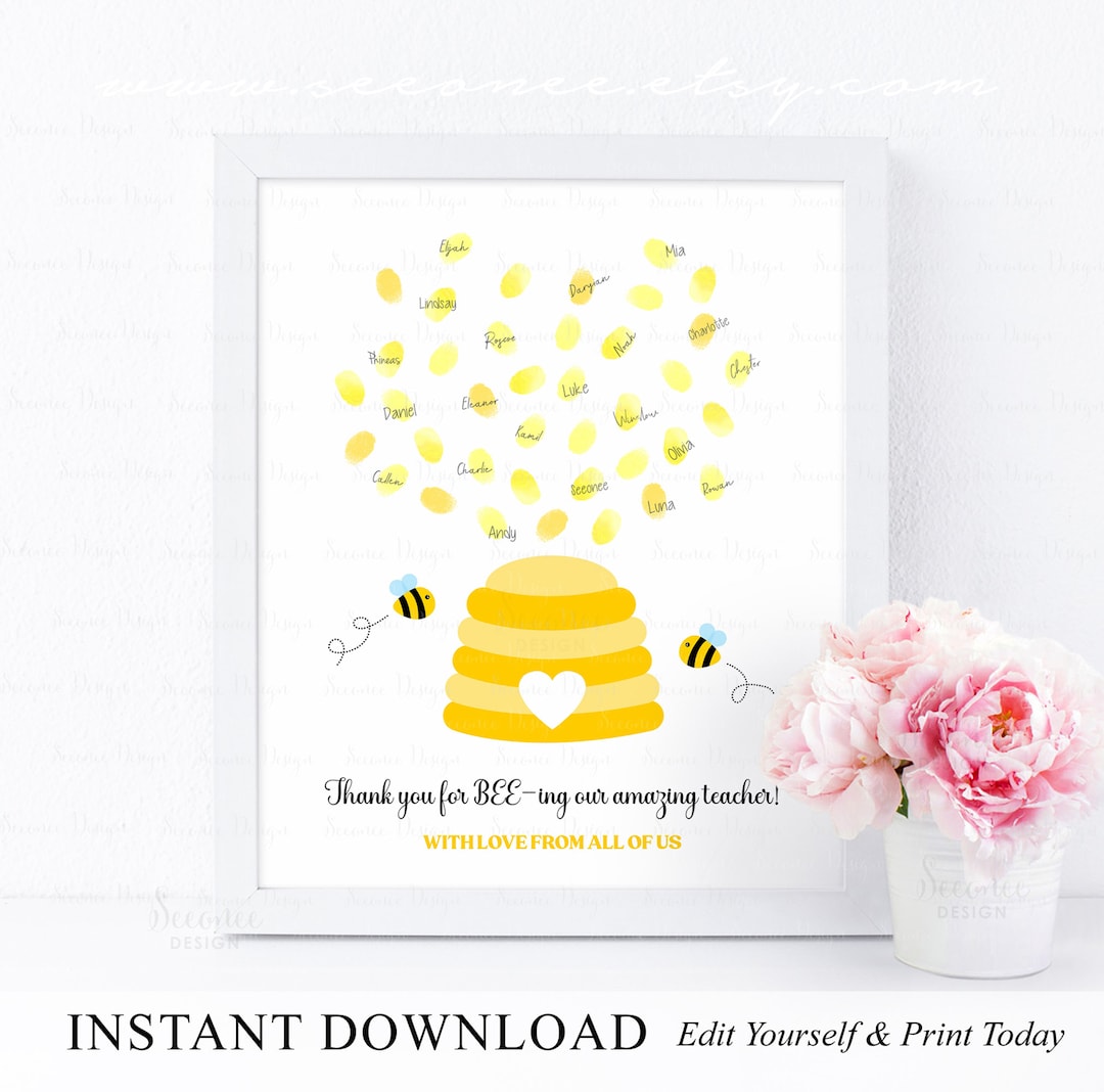 Editable Bee Fingerprint Art Teacher Appreciation Gift Ideas, Thank You ...