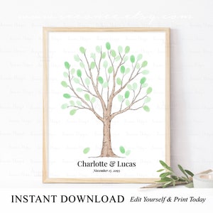 INSTANT DOWNLOAD Editable Hand Drawn Fingerprint Tree Guestbook Sign ...
