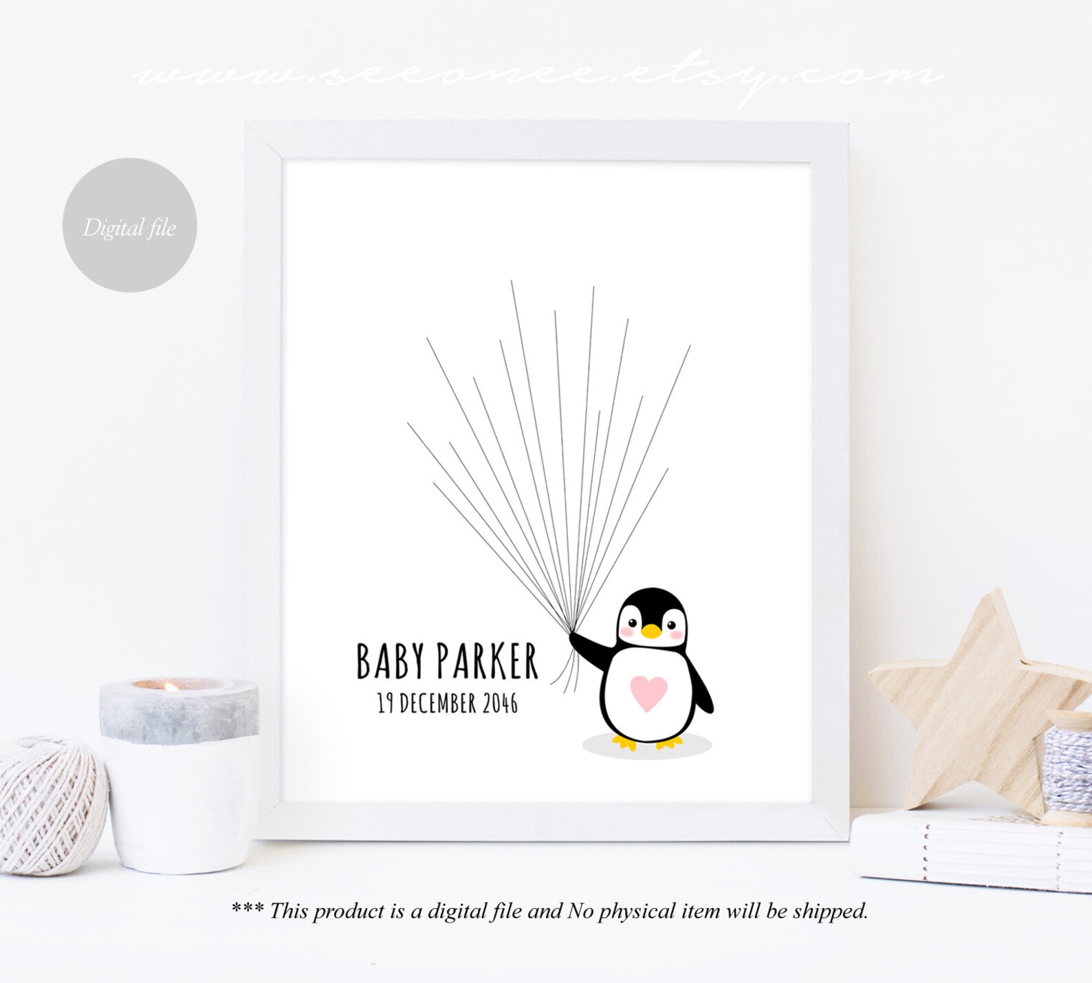 Penguin Fingerprint Guestbook Alternative, Baby Shower Gift, Birthday ...