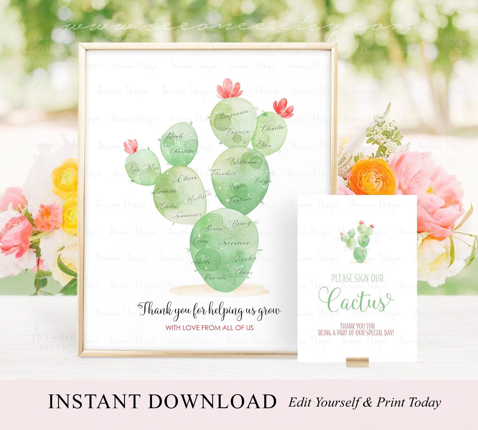 INSTANT DOWNLOAD Editable Cactus Signature Teacher Appreciation Gift ...