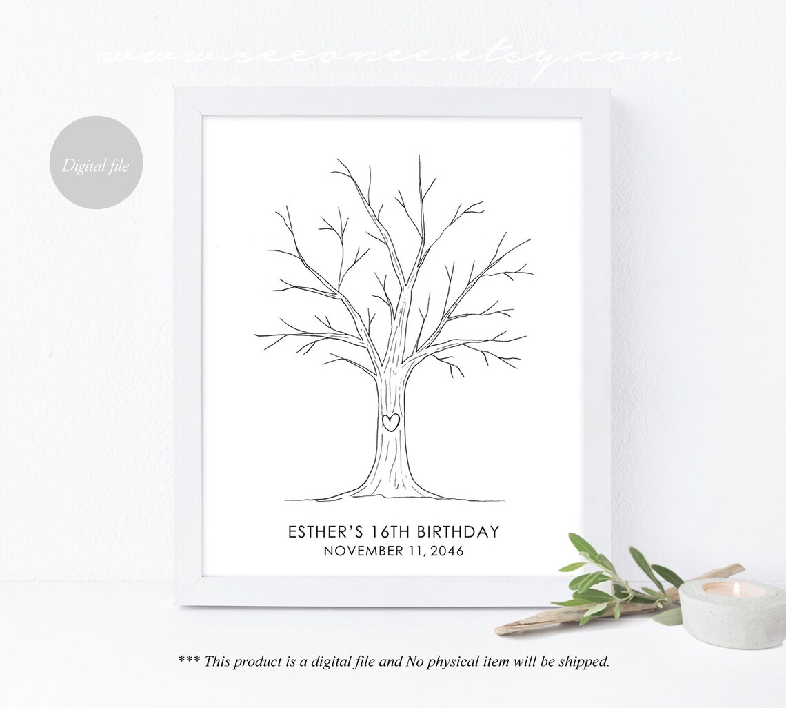 Birthday Fingerprint Tree Guestbook Baby Shower Thumbprint - Etsy
