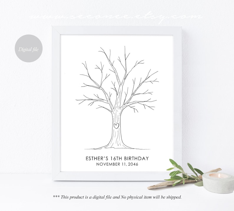 Birthday Fingerprint Tree Guestbook Baby Shower Thumbprint - Etsy