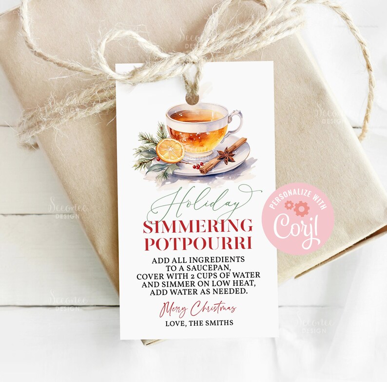 Holiday Simmering Potpourri Tag Printable, Stovetop Potpourri Christmas ...