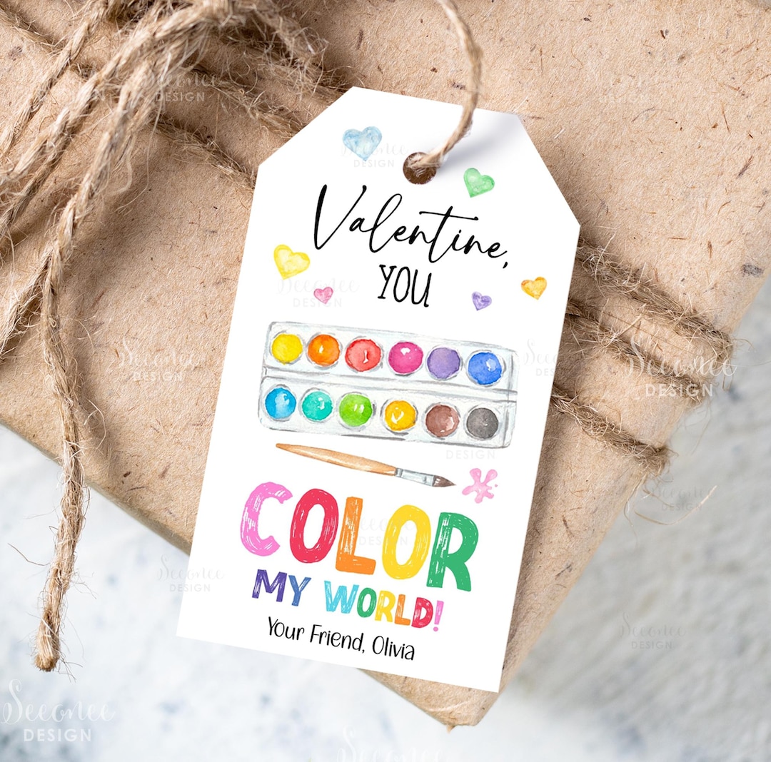 Watercolor Paint Valentine Gift Tag Printable Valentine You Color My ...
