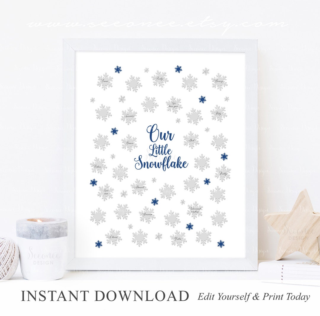 INSTANT DOWNLOAD Editable 34 Gray Navy Silver Snowflake Guestbook ...