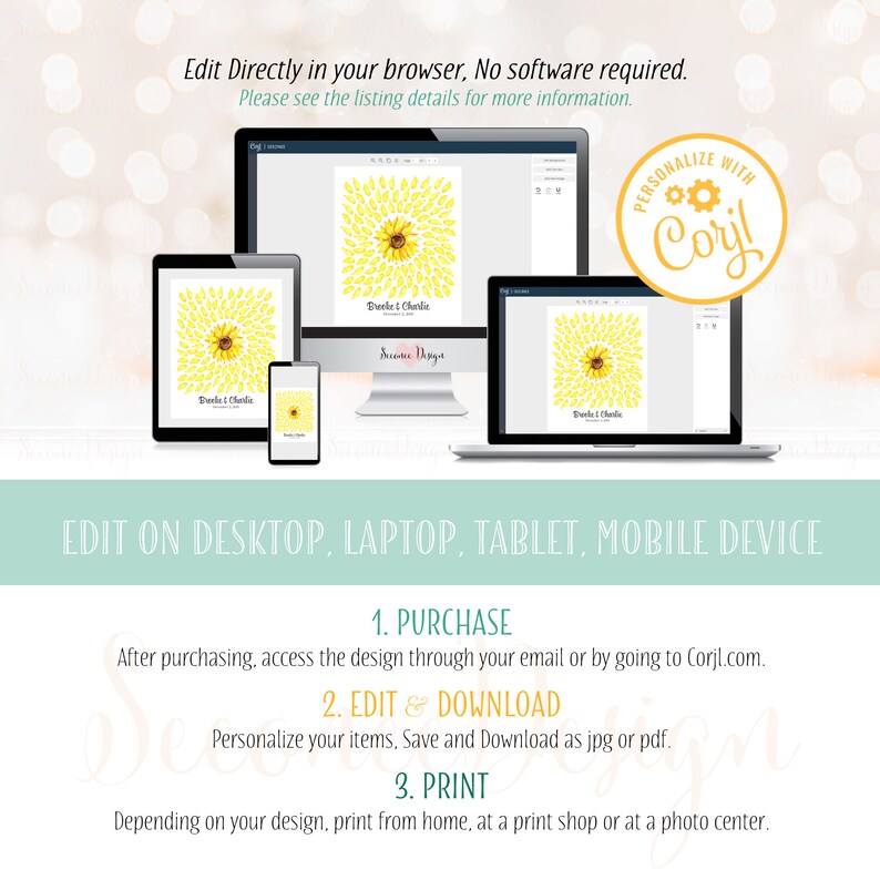 INSTANT DOWNLOAD Editable Sunflower Petals Signature Wedding - Etsy