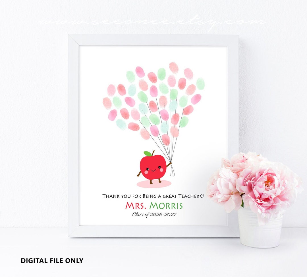 Teacher Appreciation Gift, Apple Fingerprint Guestbook, Personalized ...