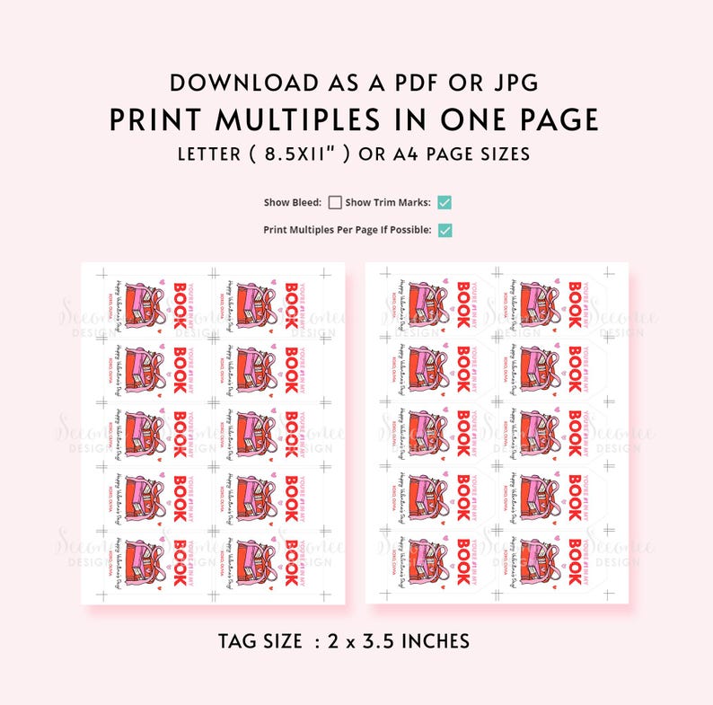 You're #1 in My Book Valentine's Day Gift Tag Editable Book Themed ...