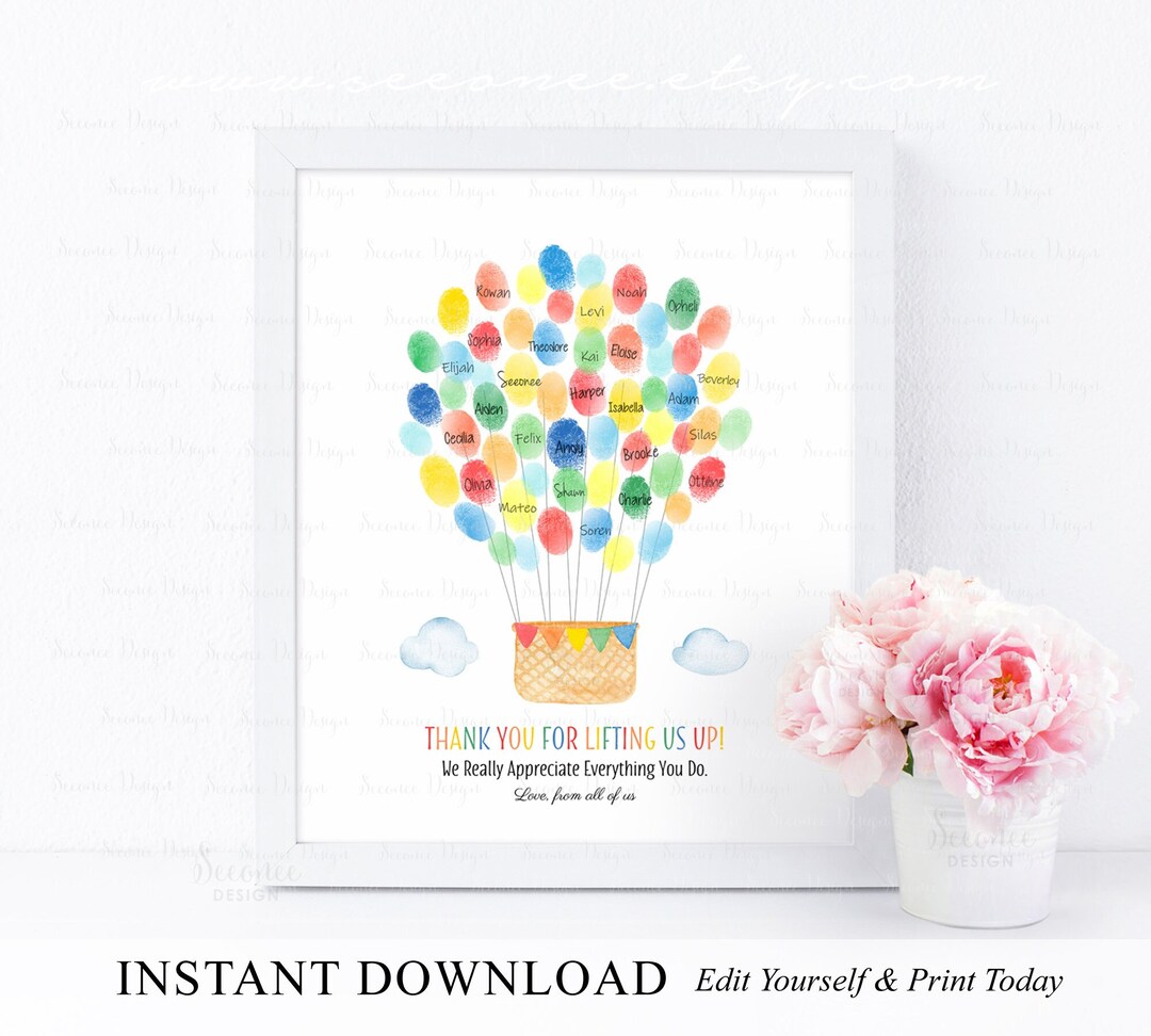 INSTANT DOWNLOAD Editable Hot Air Balloon Teacher Appreciation - Etsy