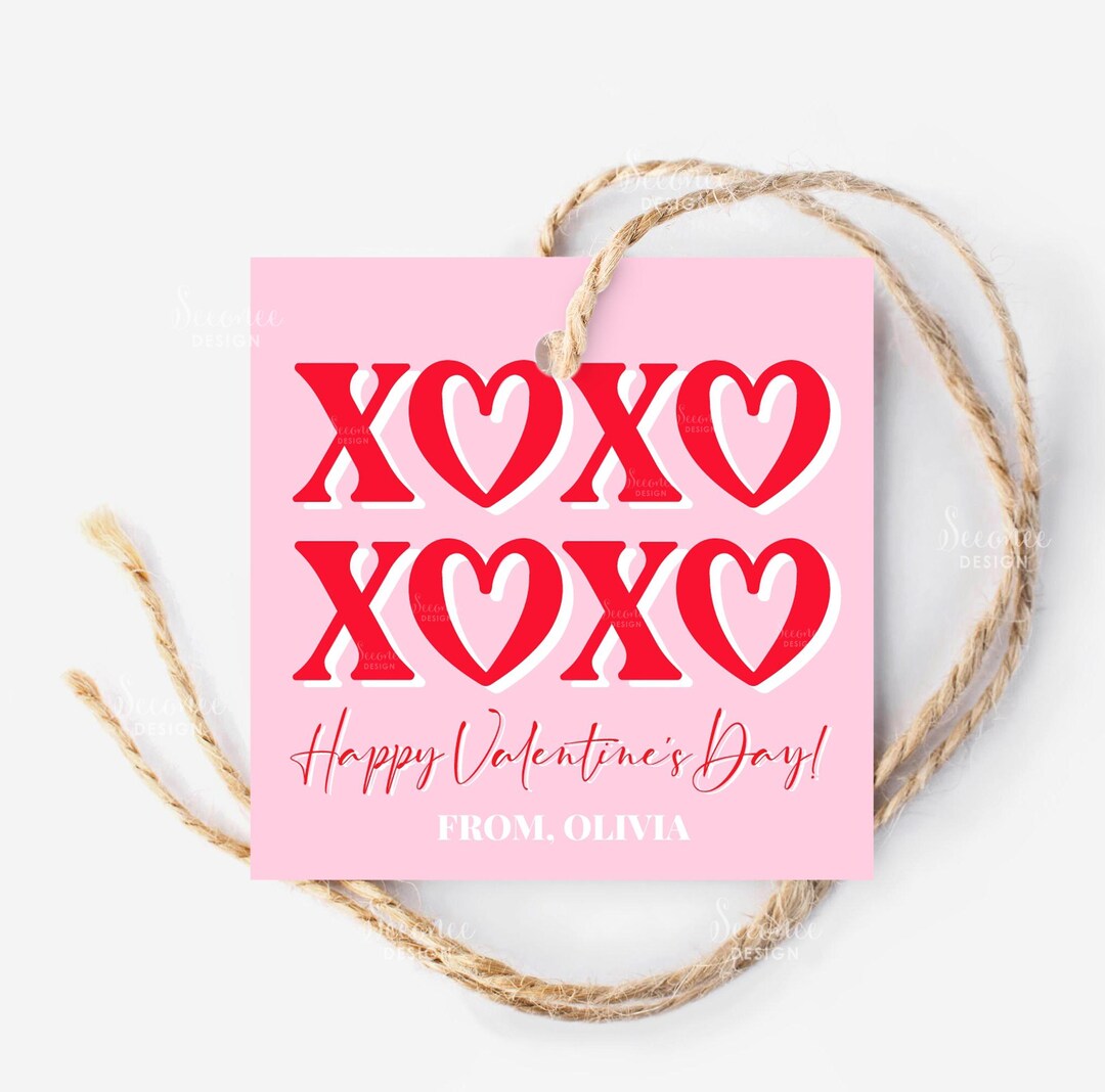 Printable Valentines Day Gift Tag, XOXO Valentine Tag, Happy Valentine ...
