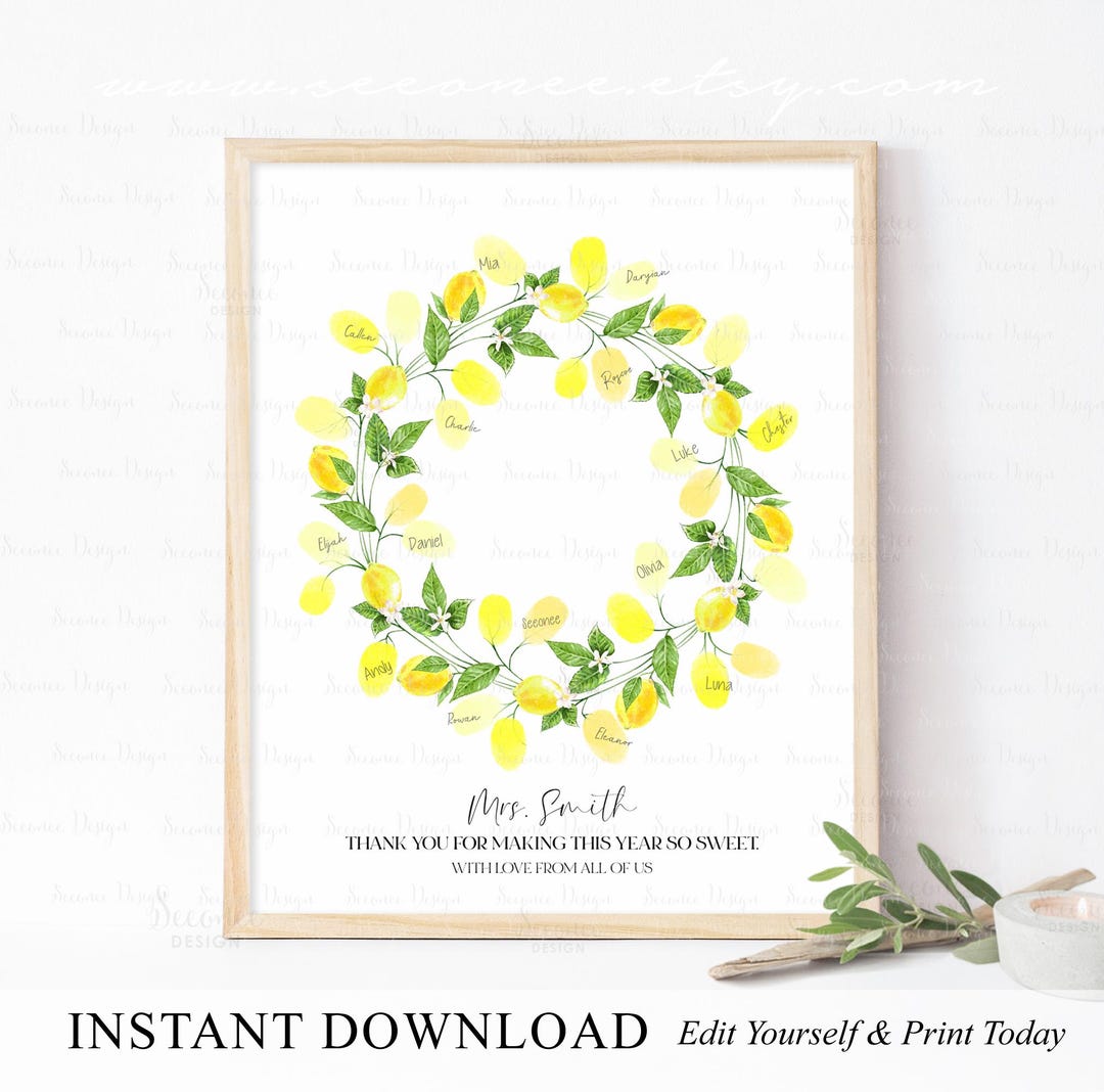 Editable Lemon Teacher Appreciation Gift Fingerprint Art Ideas End of ...