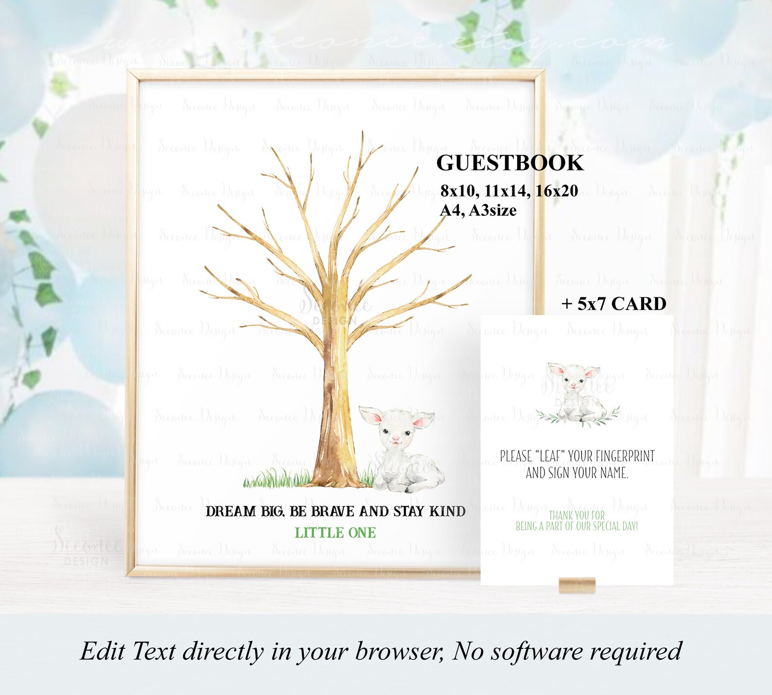 INSTANT DOWNLOAD Editable Lamb Fingerprint Tree Guestbook Alternative ...
