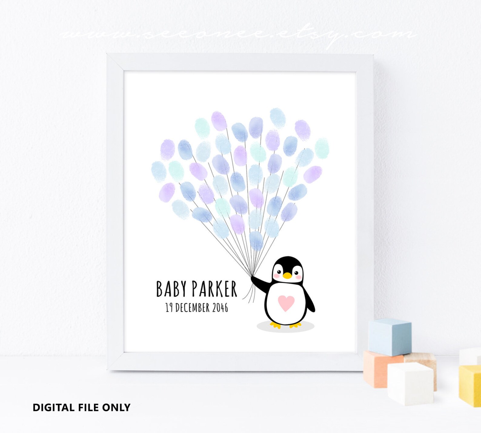 Penguin Fingerprint Guestbook Alternative Baby Shower Gift | Etsy