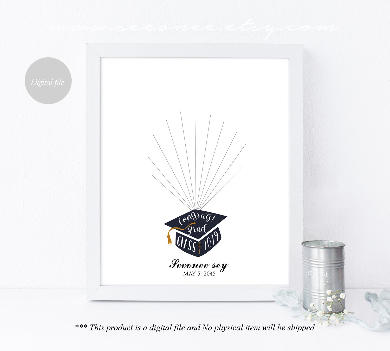 Fingerprint Guestbook, Graduation Cap Gift Thumbprint Guestbook ...