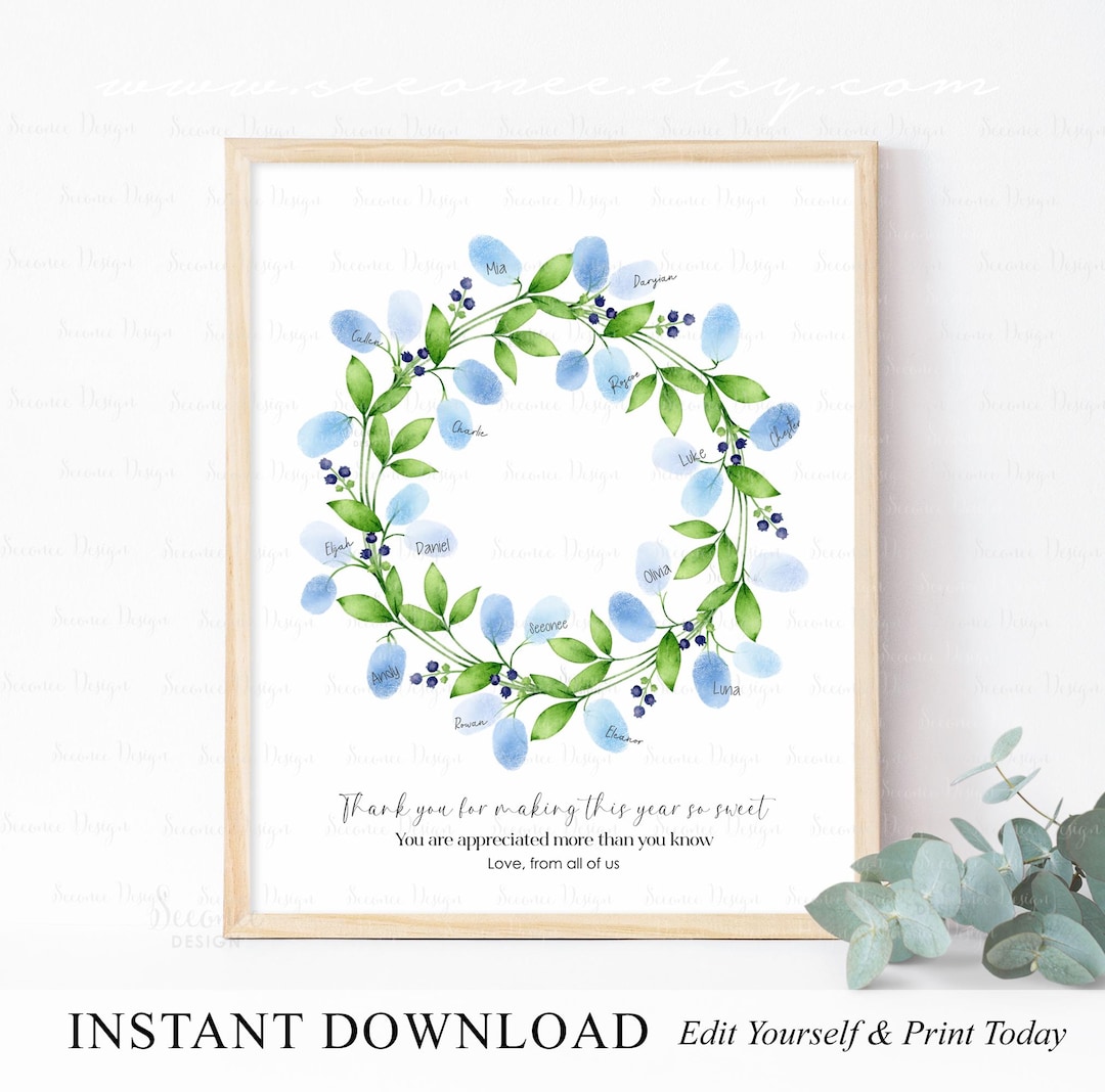Editable Blueberry Teacher Appreciation Gift Fingerprint Art Ideas End ...