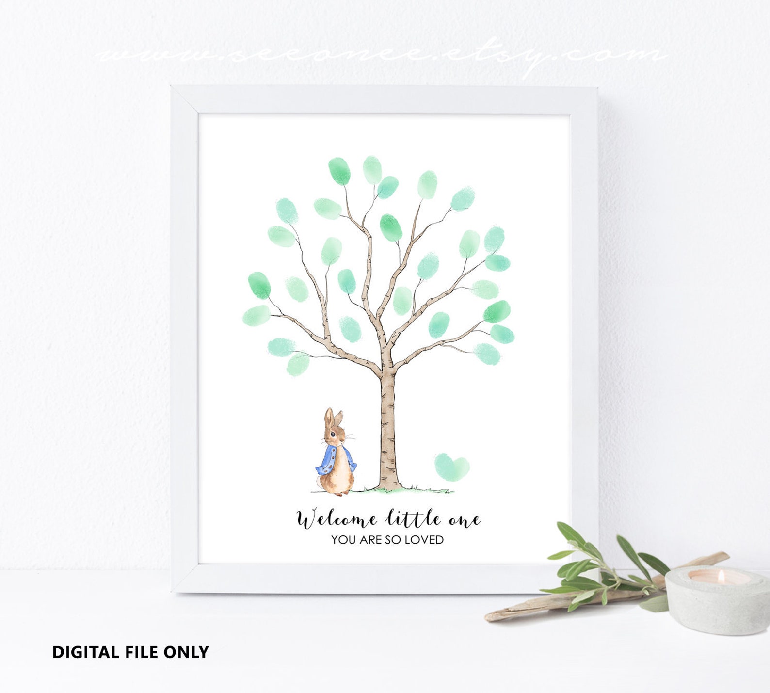 Rabbit Baby Shower Guest Book Peter Rabbit Fingerprint Tree | Etsy
