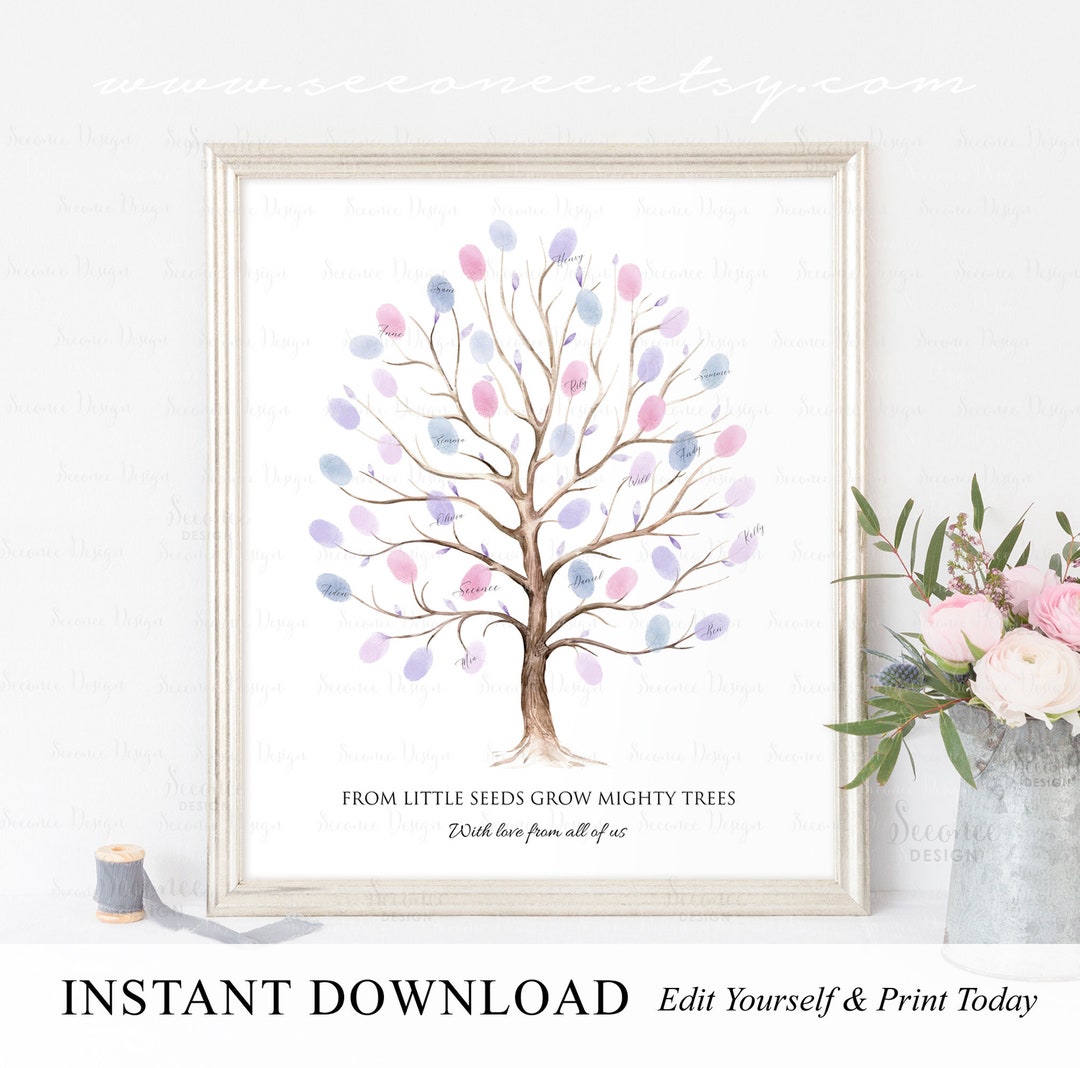 INSTANT DOWNLOAD Editable Lavender Fingerprint Tree Guestbook ...
