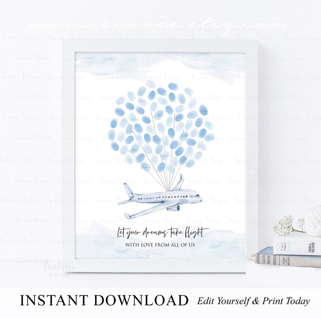 INSTANT DOWNLOAD Editable Airplane Fingerprint Guestbook Alternative ...