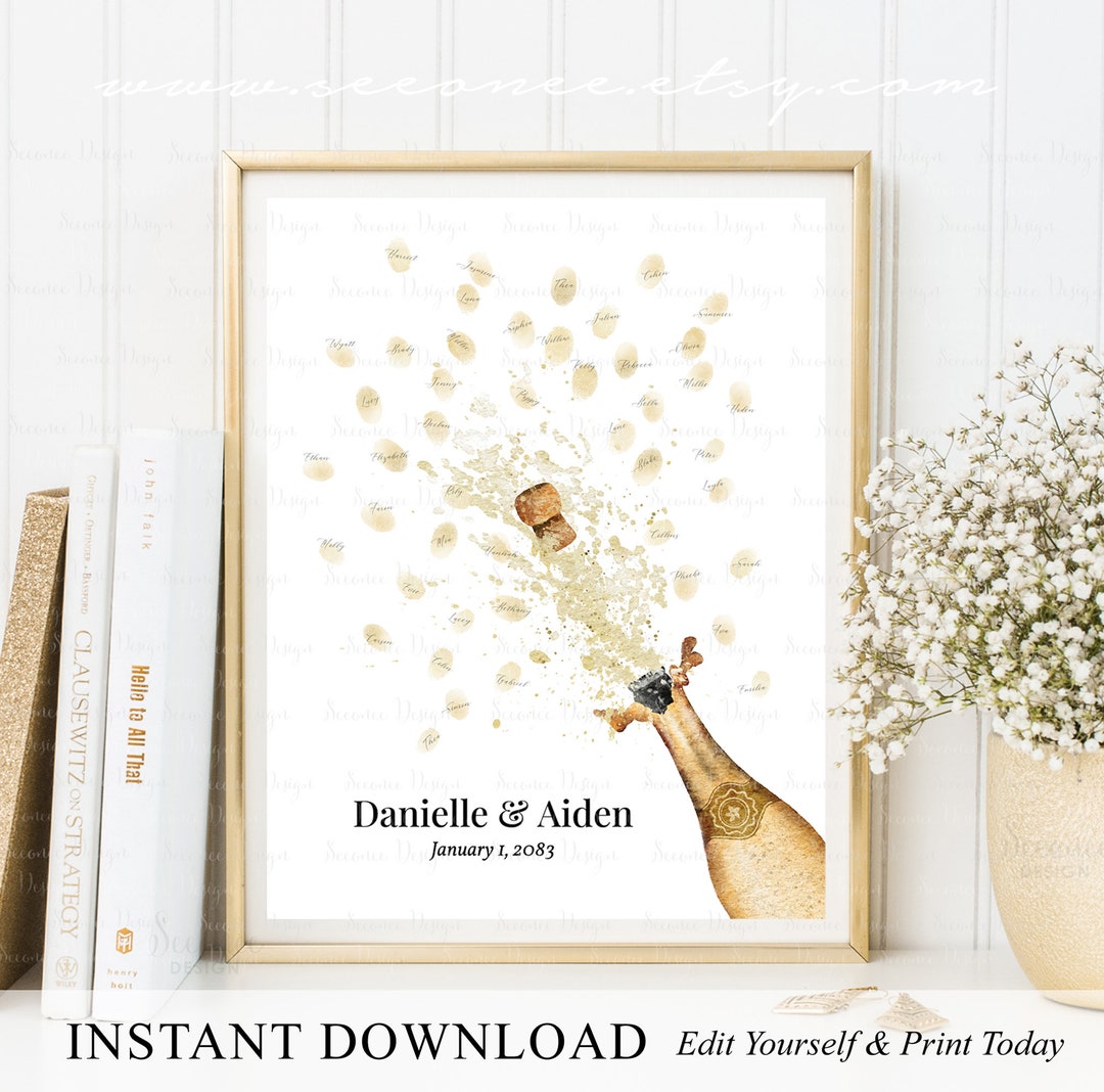 INSTANT DOWNLOAD Editable Champagne Wedding Fingerprint Guestbook ...