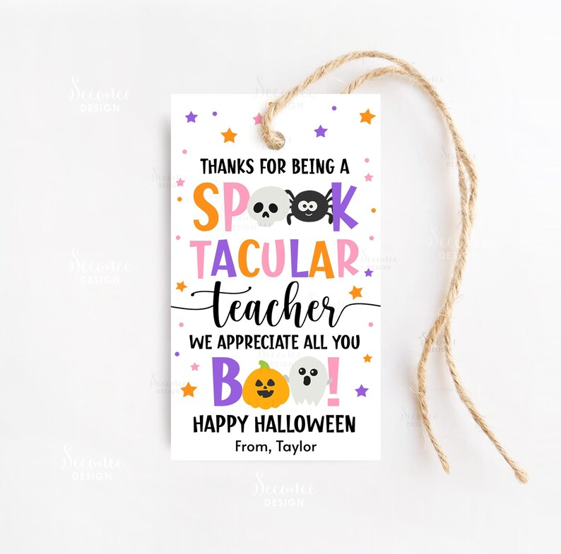 Spooktacular Teacher Halloween Gift Tag Printable, School Halloween ...