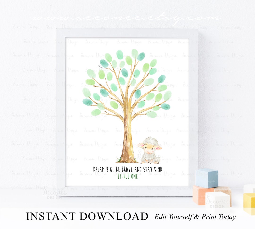 INSTANT DOWNLOAD Editable Baptism Lamb Fingerprint Tree - Etsy