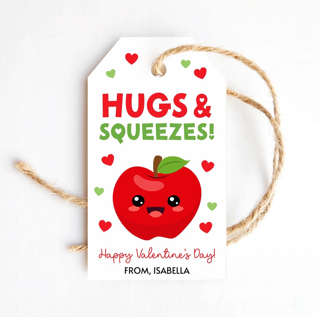 Hugs and Squeezes Valentine Tag Printable Valentine's Day Applesauce ...