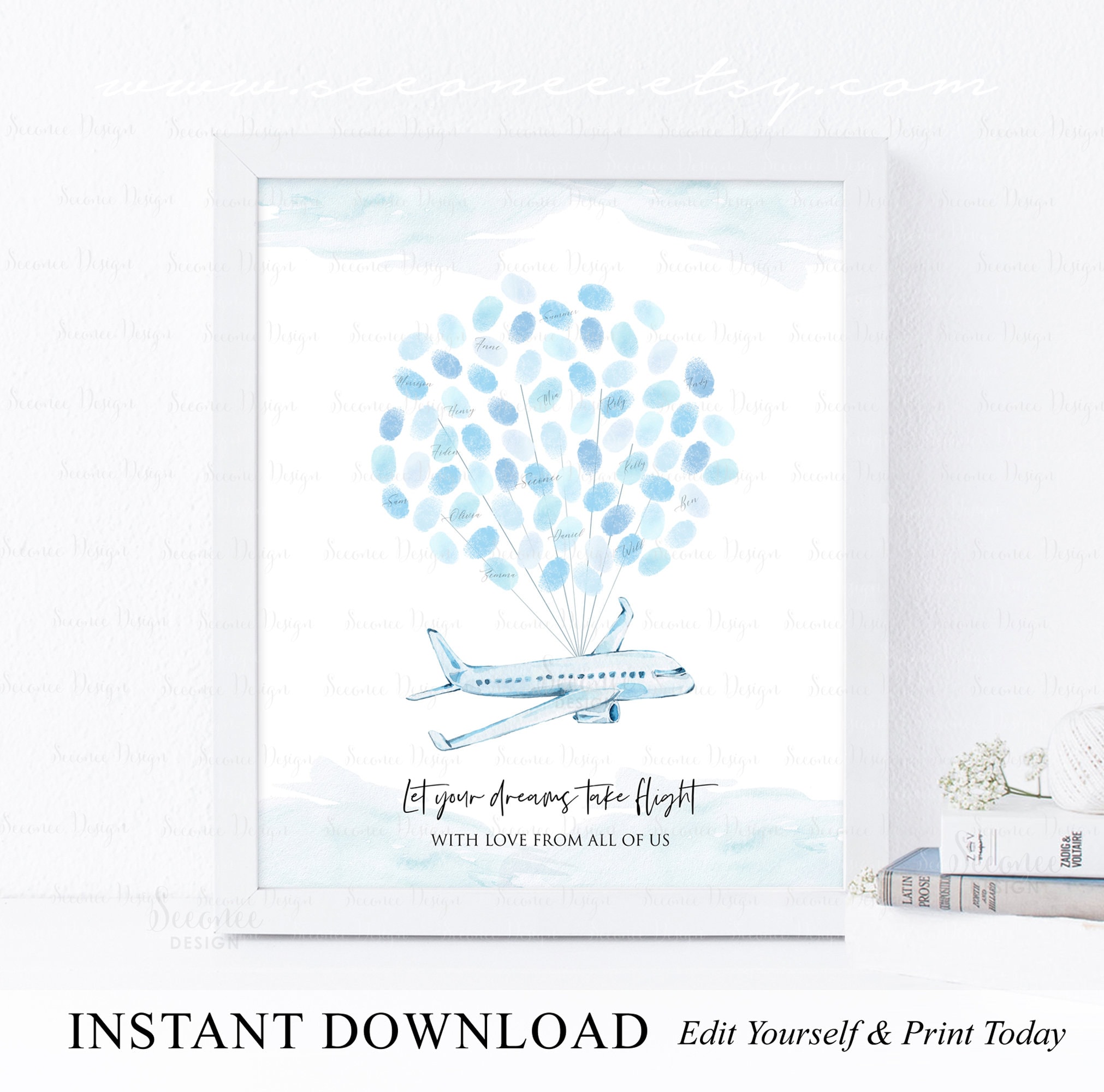 INSTANT DOWNLOAD Editable Blue Airplane Fingerprint Guest Book ...