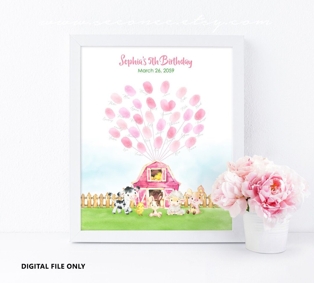 Farm Birthday Fingerprint Guest Book Gift, Cow, Pig, Sheep, Rabbit ...