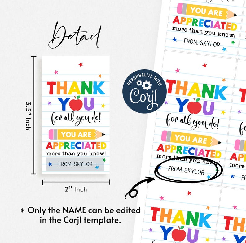 Teacher Appreciation Gift Tags Thank You Teacher Gift Tag School Favor ...