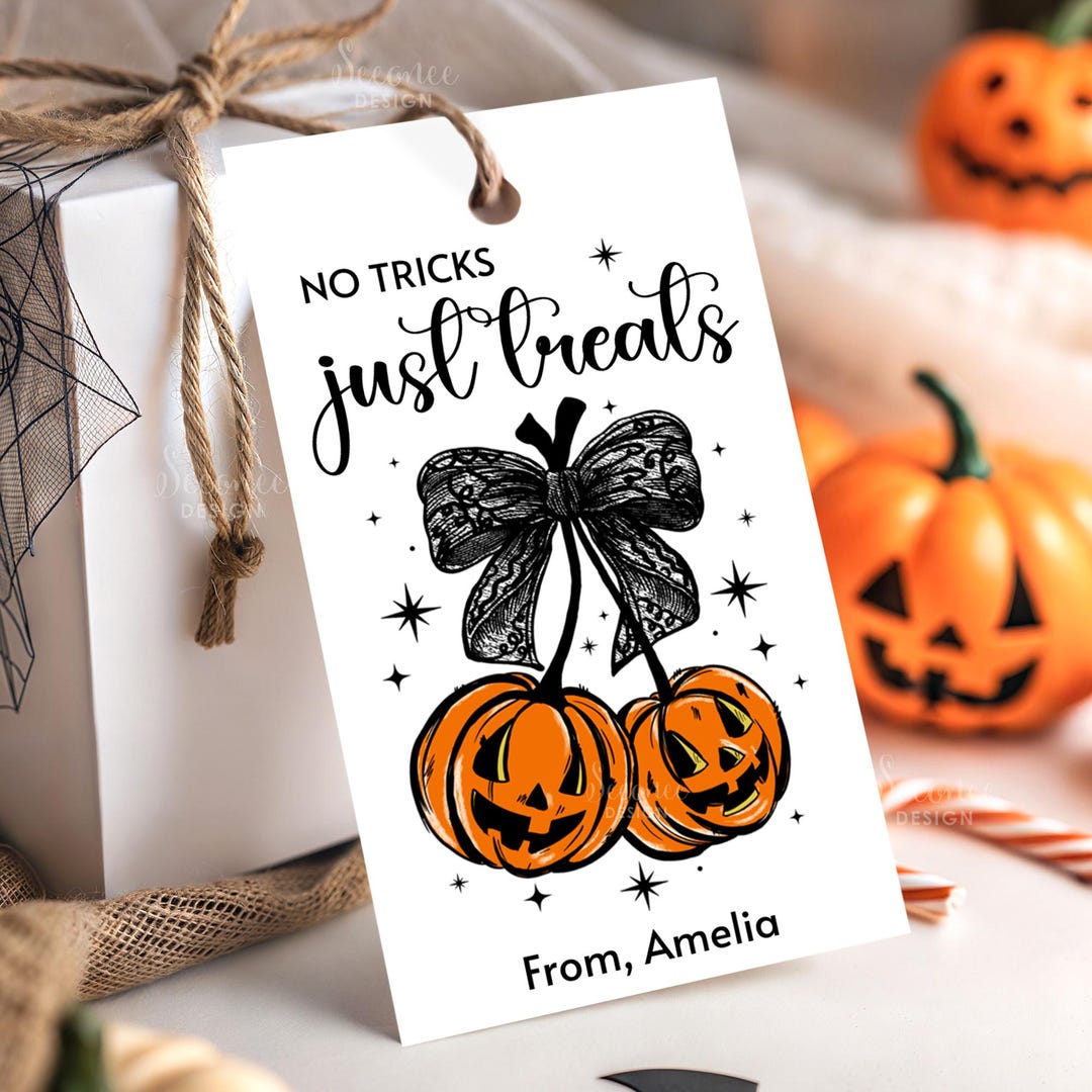 Halloween Gift Tag Printable Template Editable No Tricks Just Treats ...