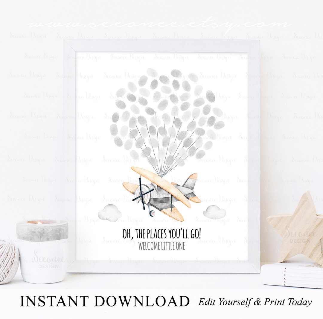 INSTANT DOWNLOAD Editable Airplane Baby Shower Thumbprint Guest Book ...