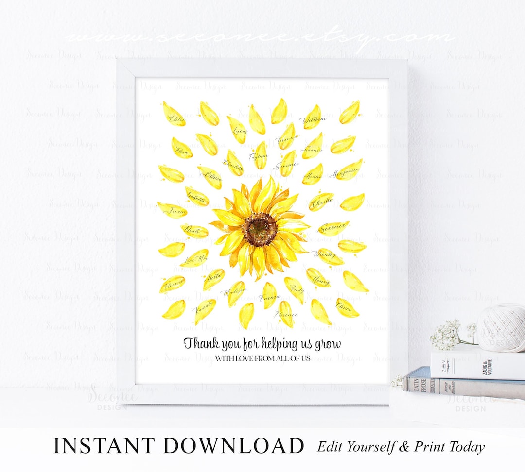 INSTANT DOWNLOAD Editable Sunflower Teacher Appreciation Gift - Etsy