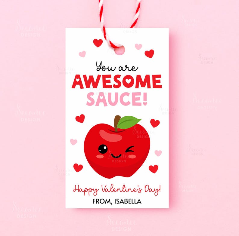 Valentine's Day Applesauce Gift Tag Printable, You Are Awesome-sauce ...