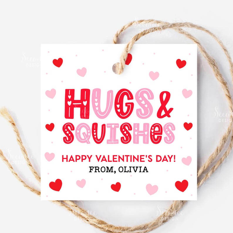 Hugs and Squishes Valentines Gift Tags, Kids School Classroom Squishies ...