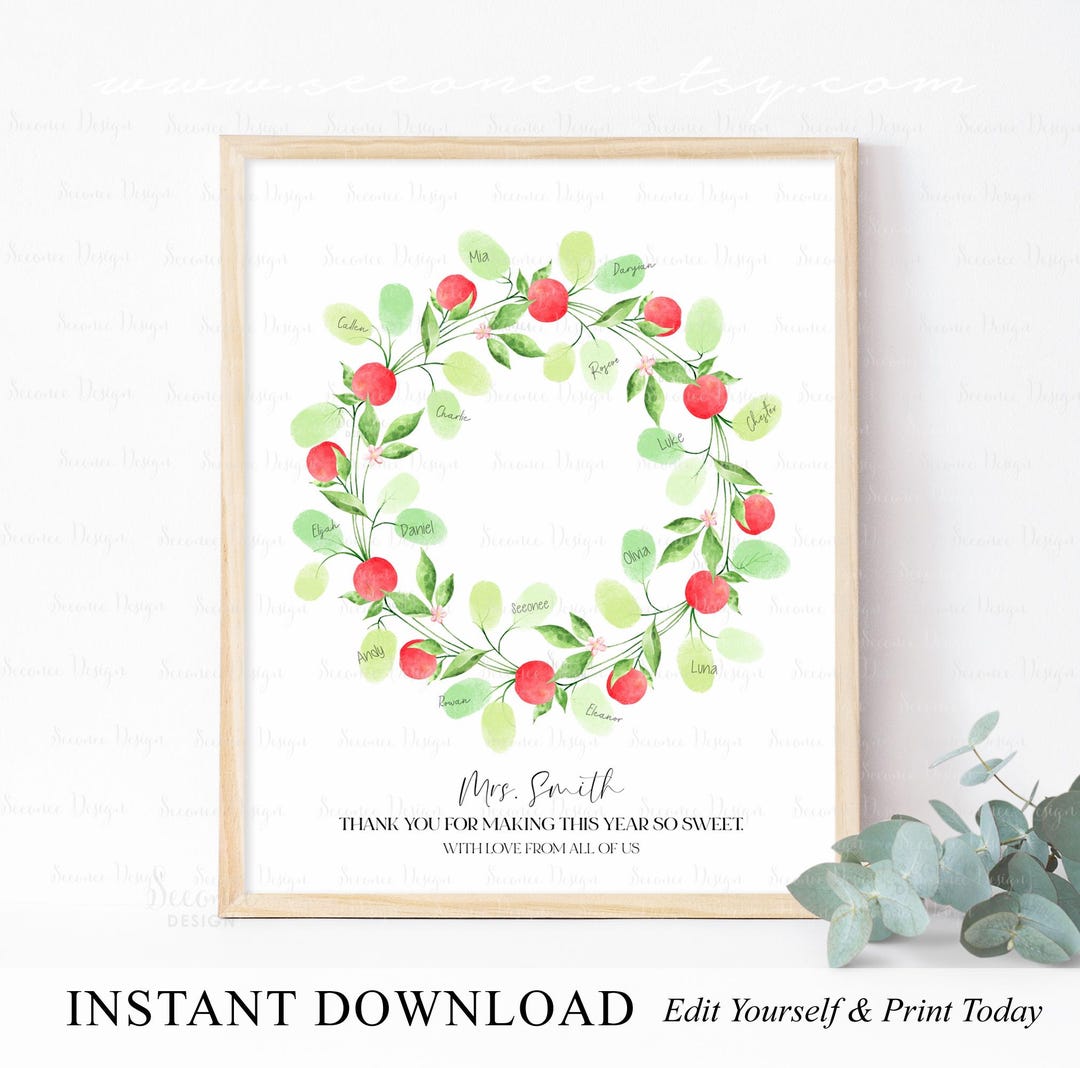 Editable Apple Teacher Appreciation Gift Fingerprint Art Ideas, End of ...