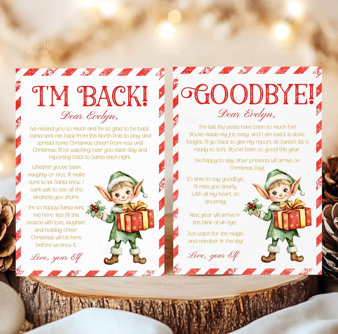 I'm Back and Goodbye Elf Letters Set Elf Arrival Letter and Departure ...