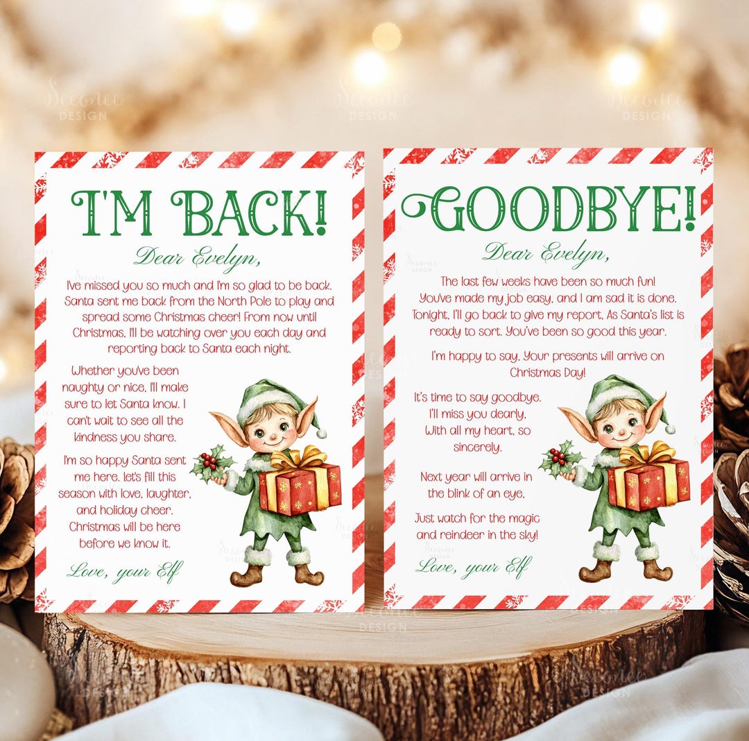 Hello and Goodbye Elf Letters Set Elf Arrival Letter and Departure ...