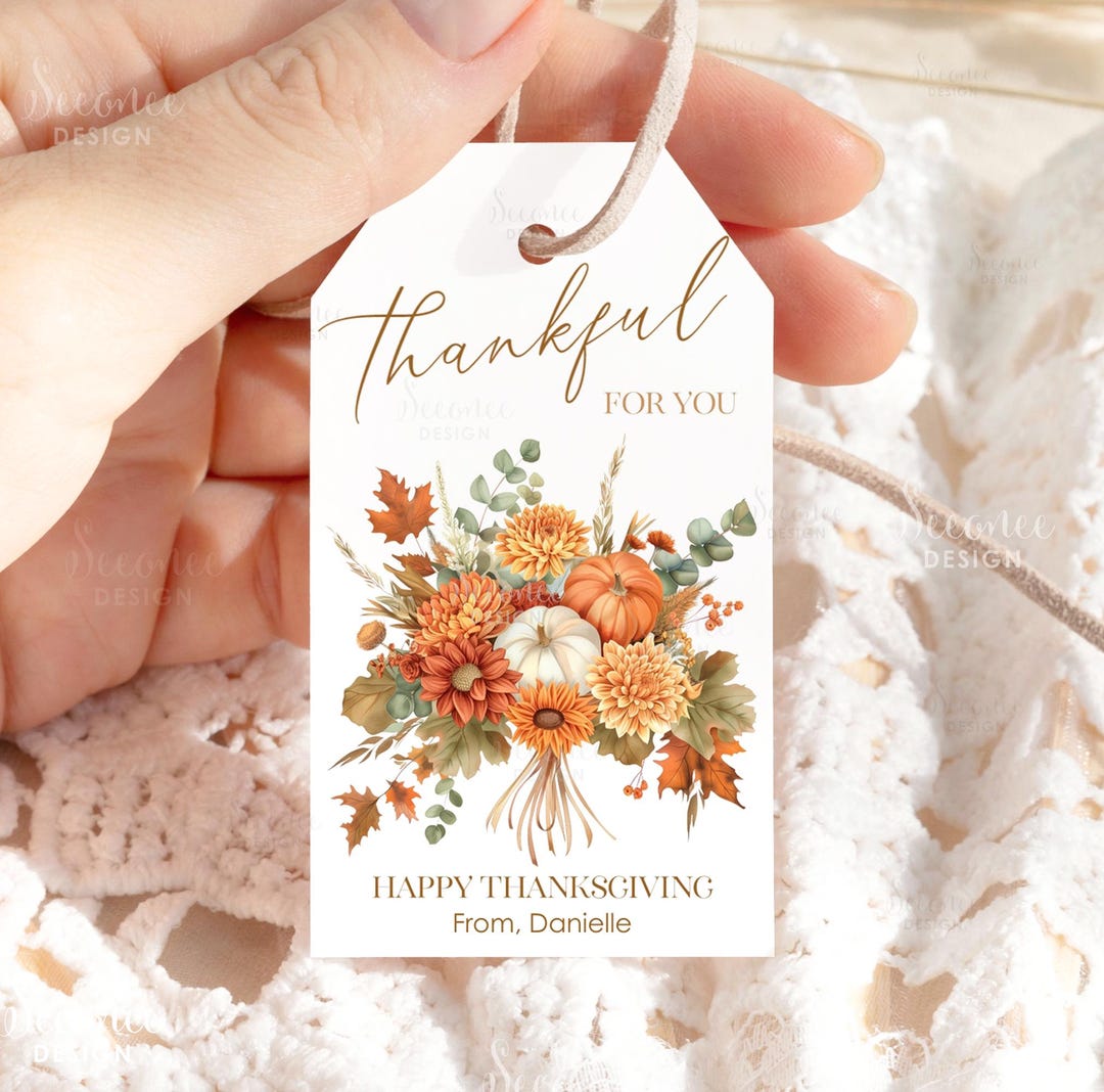 Thankful for You Gift Tag Printable, Autumn Favor Tag, Fall Party Treat ...