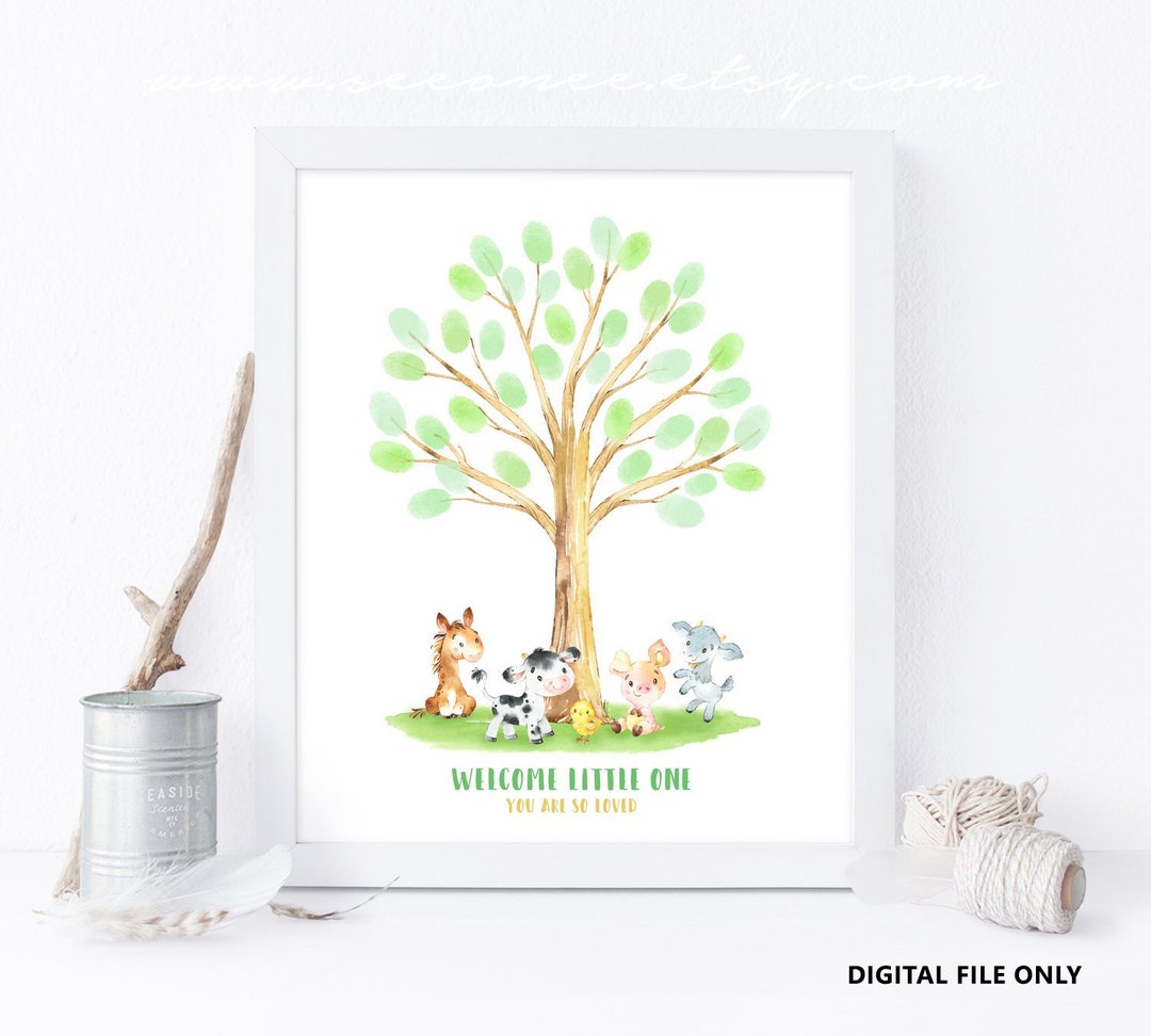 Farm Animals Fingerprint Tree Farm Baby Shower Guestbook - Etsy