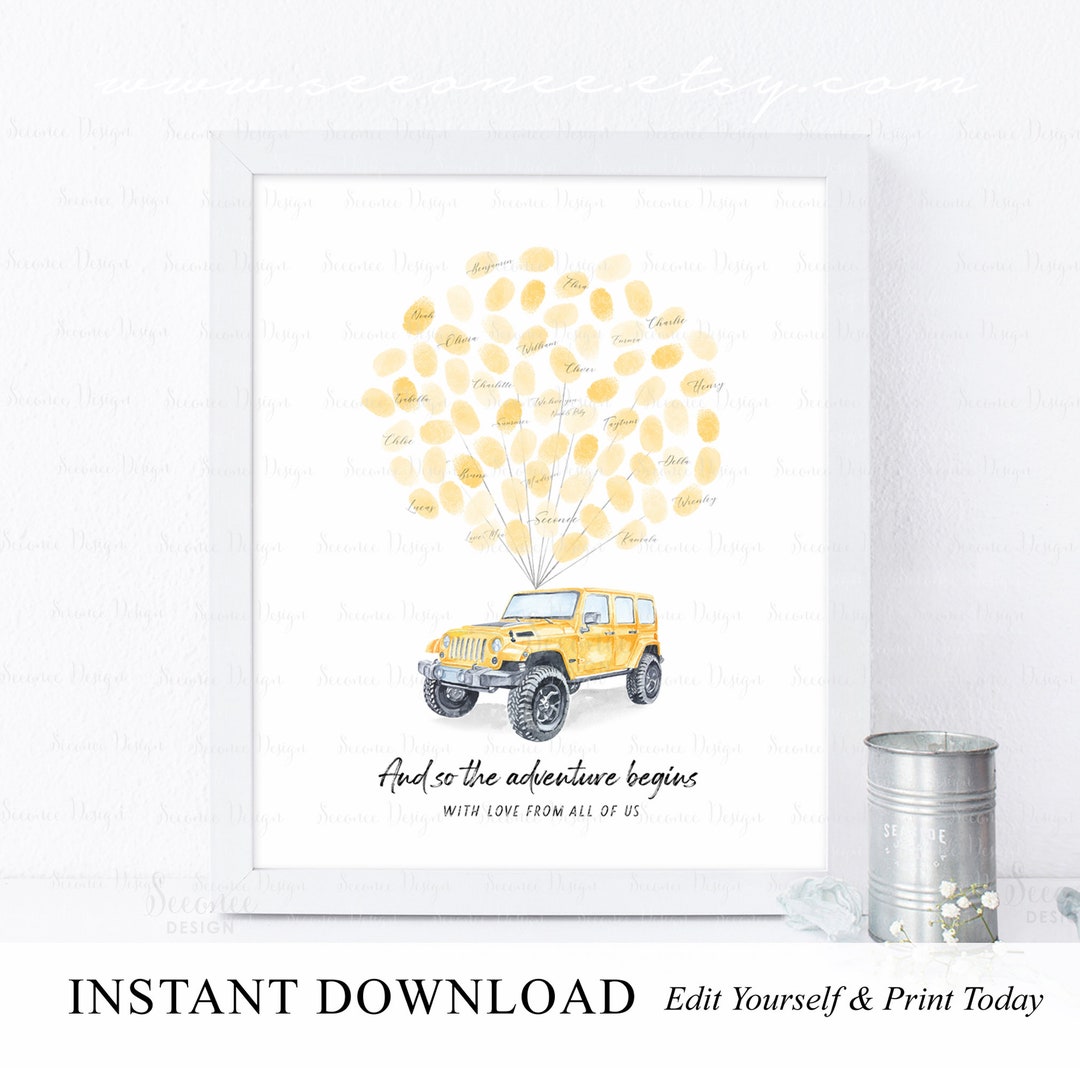 INSTANT DOWNLOAD Editable Yellow off Road Car Party Thumbprint ...