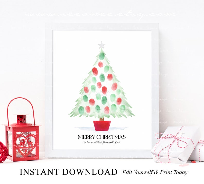 INSTANT DOWNLOAD Editable Christmas Tree Thumbprint Guest Book Poster ...
