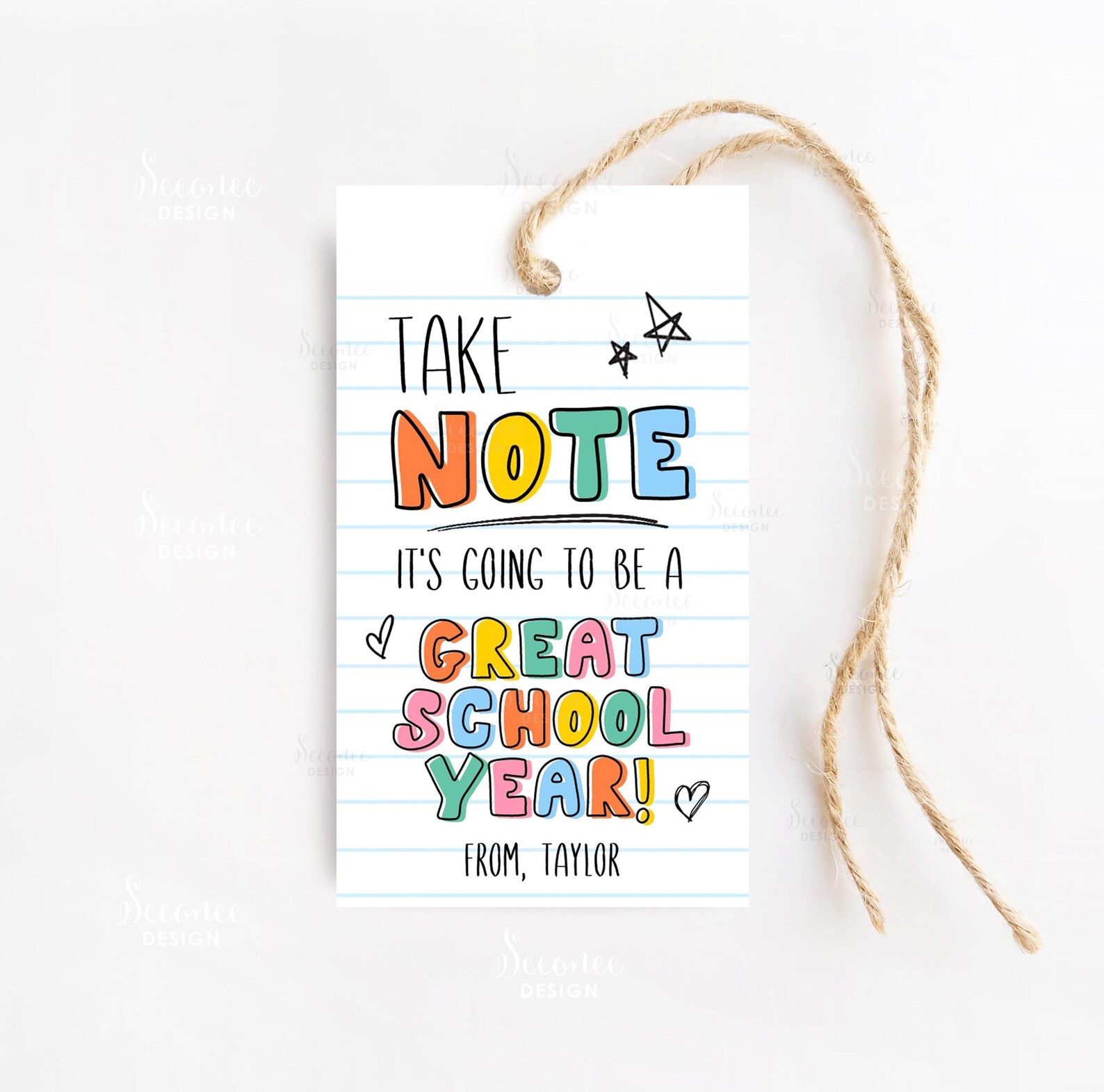 Take Note It's Going to Be A Great School Year Tag, Editable First Day ...