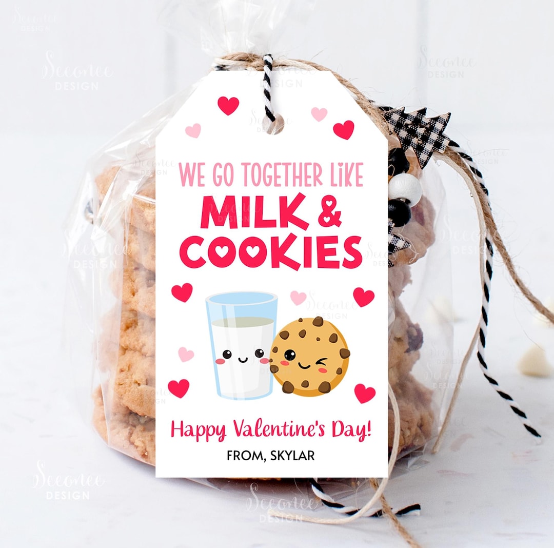 Printable Cookies and Milk Valentine Tag Editable Cute Cookie Classroom ...