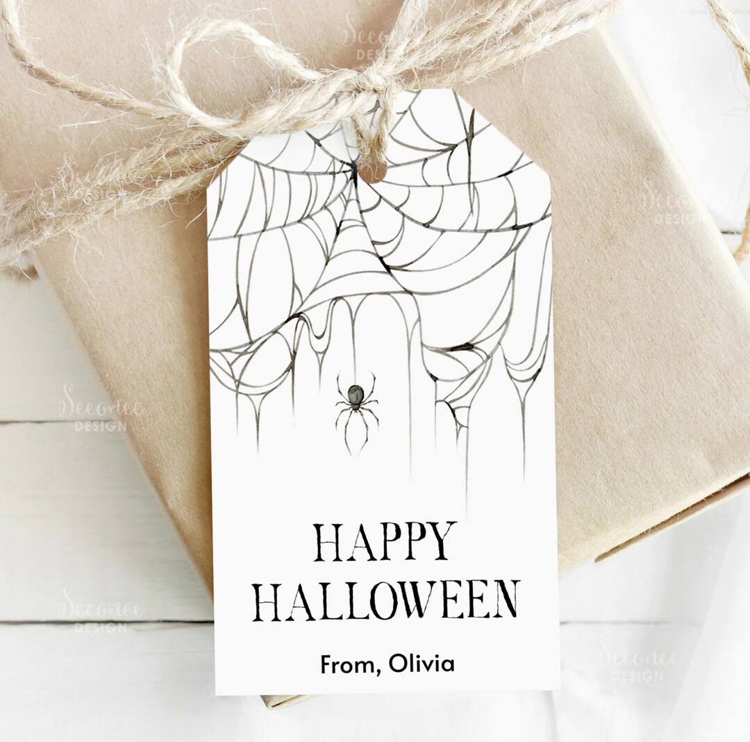 Halloween Gift Tag Printable, Trick or Treat Bag Tags, Spider Web Happy ...