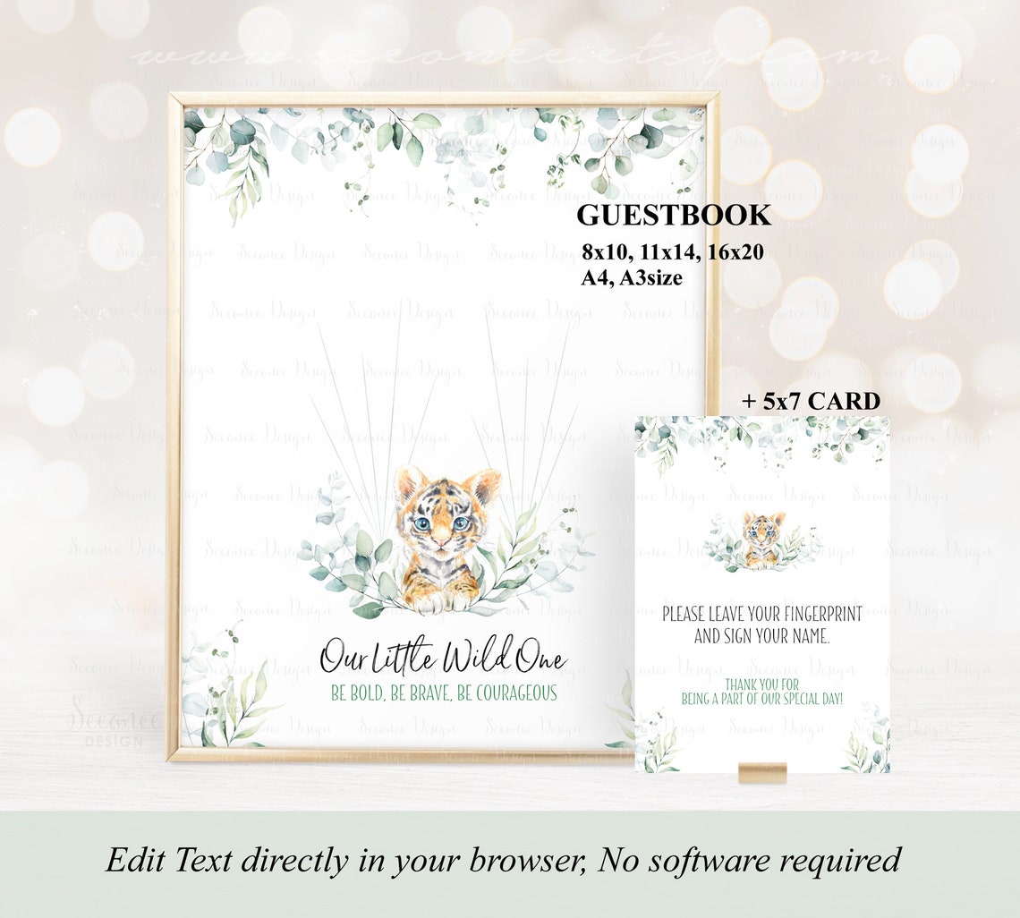 INSTANT DOWNLOAD Editable Greenery Tiger Fingerprint Guestbook - Etsy