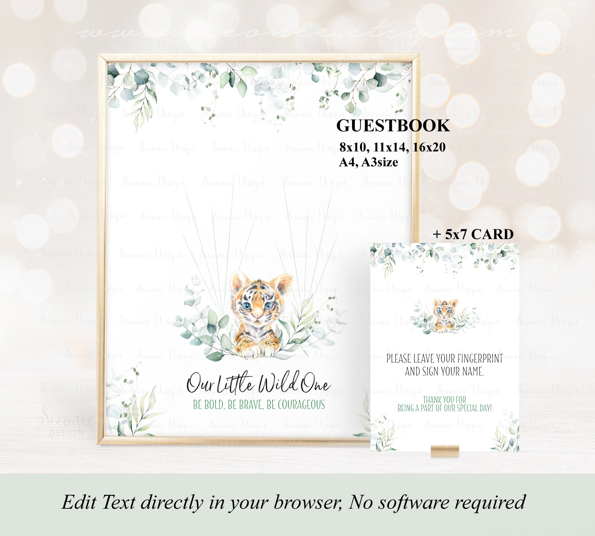 INSTANT DOWNLOAD Editable Greenery Tiger Fingerprint Guestbook ...