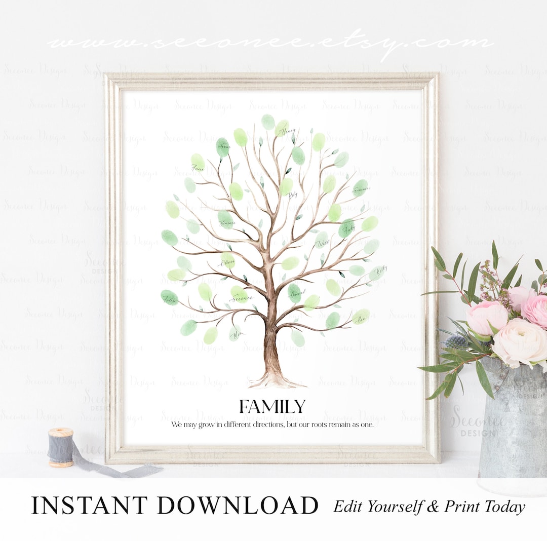 INSTANT DOWNLOAD Editable Family Tree Fingerprint Art Keepsake, Family ...